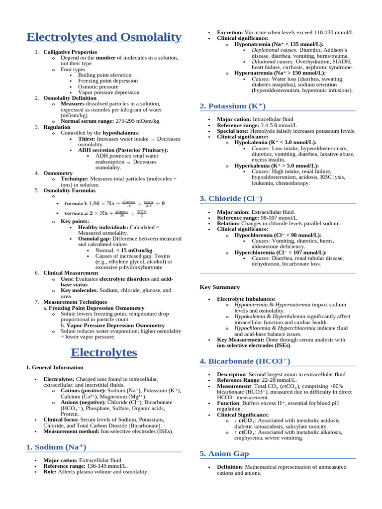 Understanding Electrolytes and Osmolality | PDF | Electrolyte | Iron