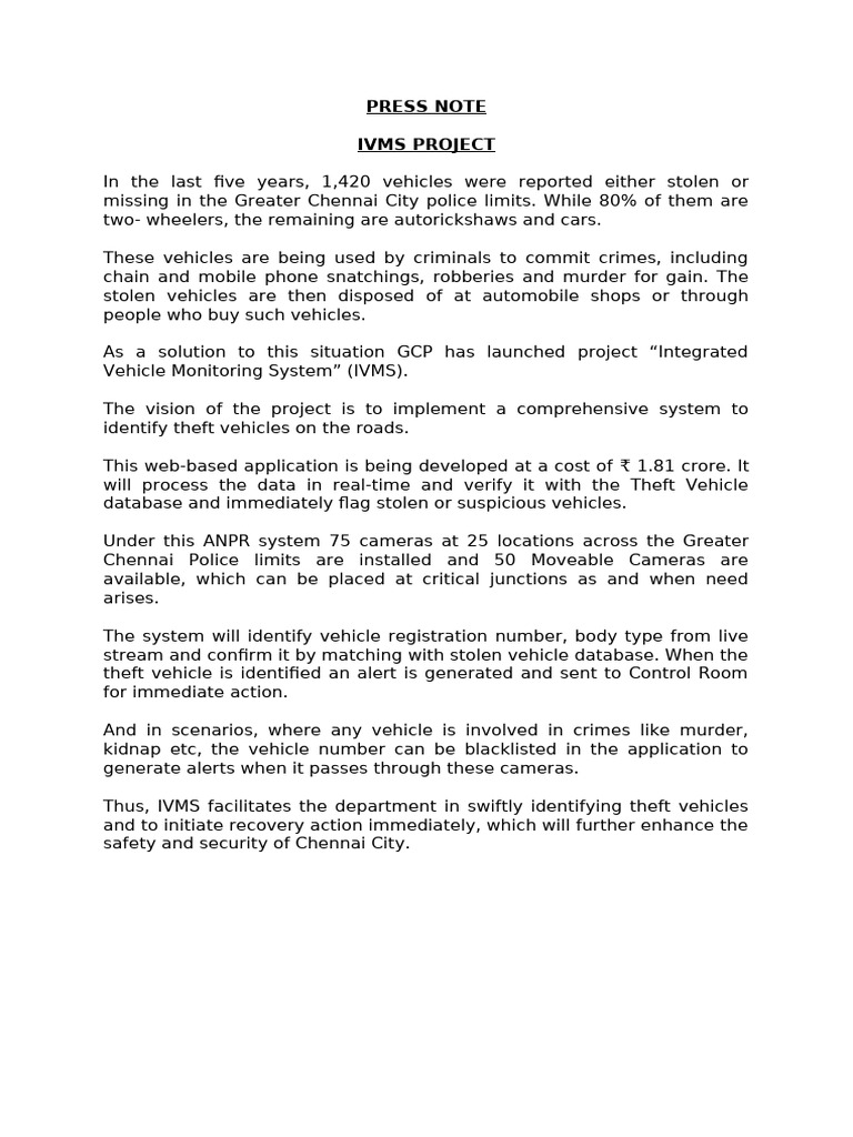 IVMS Press Note | PDF