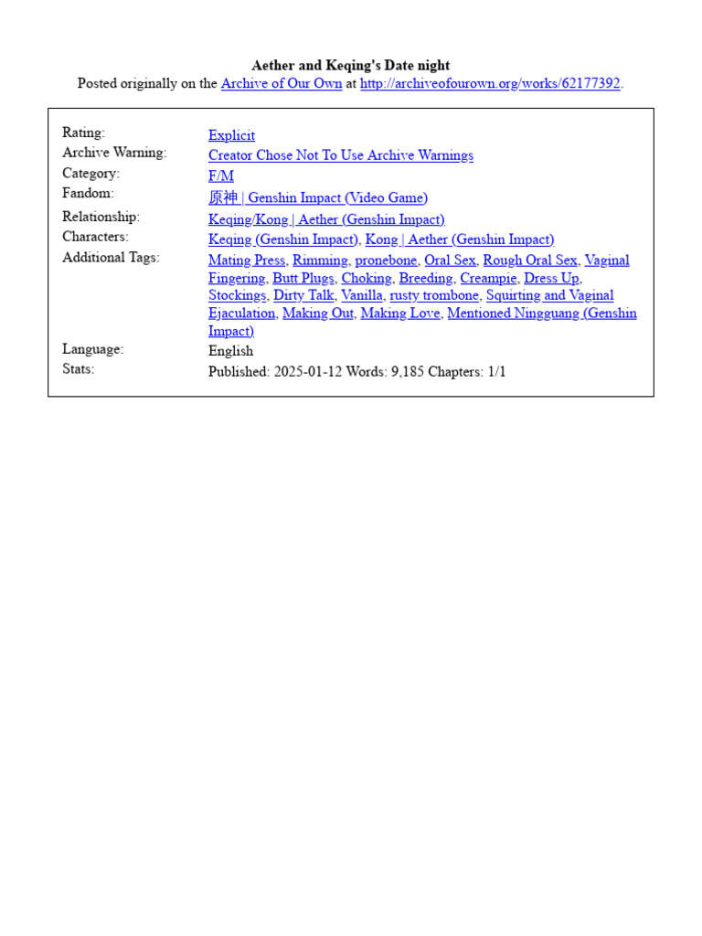 Genshin Impact: Aether & Keqing's Night | PDF