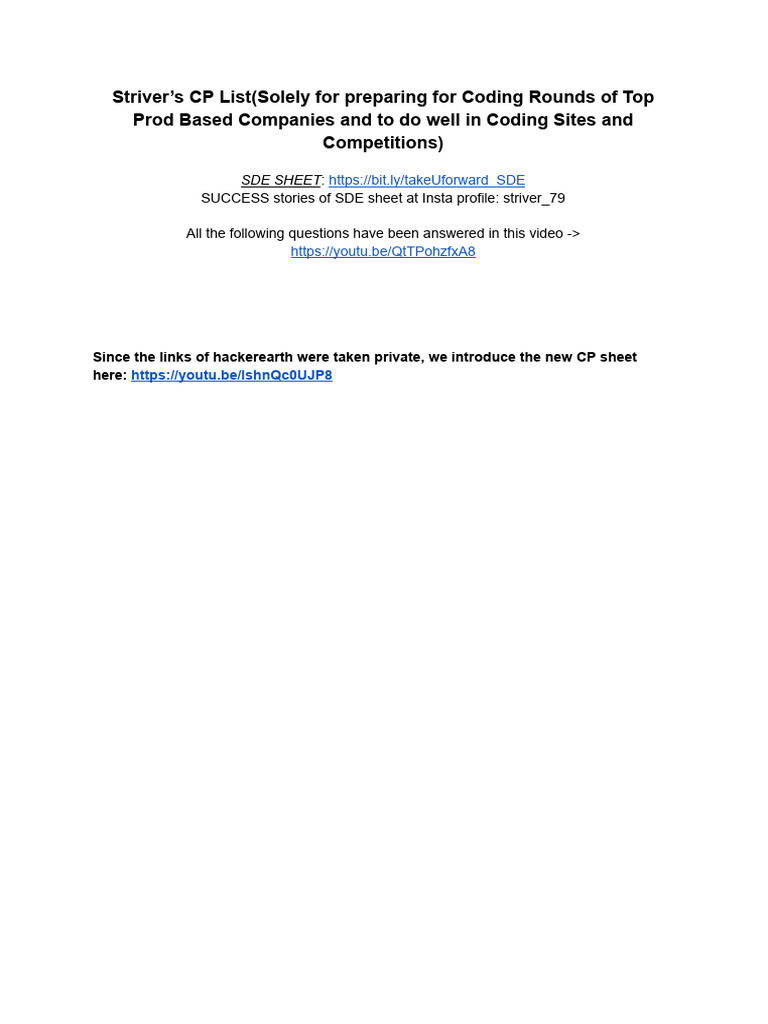 Striver's Competitive Programming List | PDF