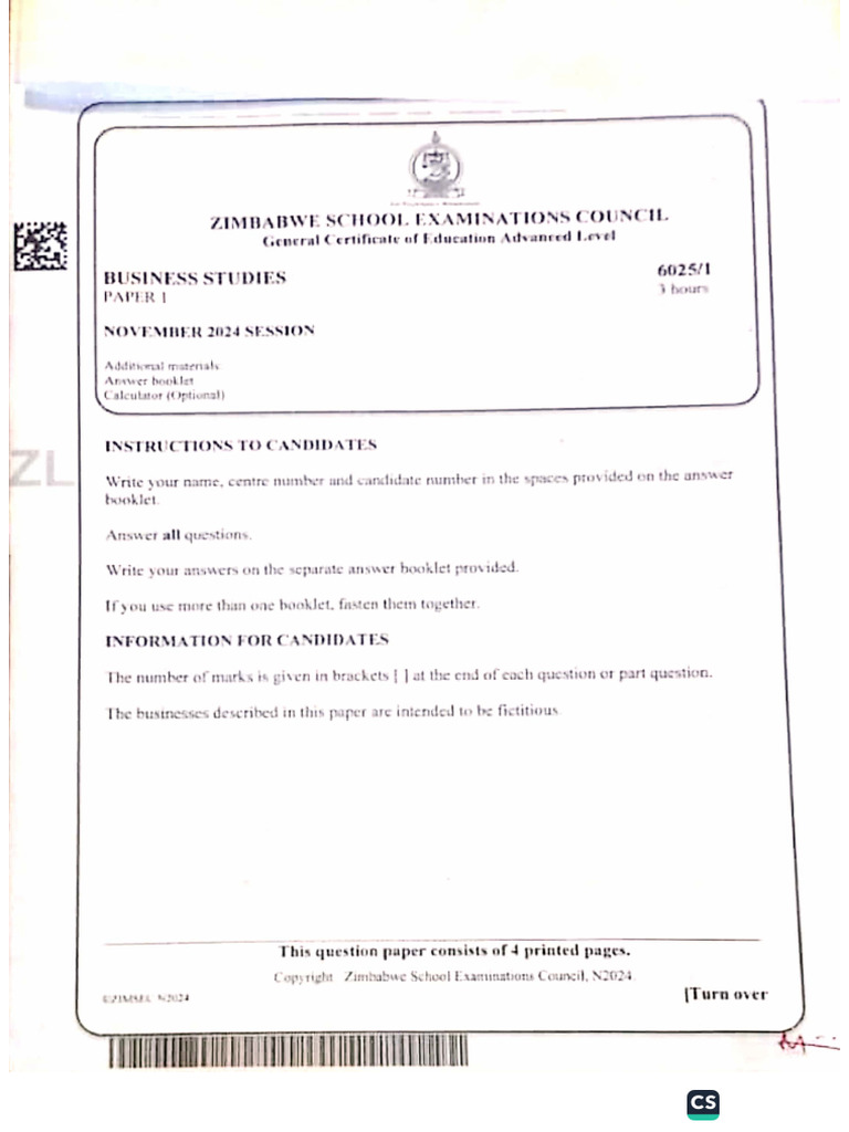 Bs N2024 Paper 01 | PDF