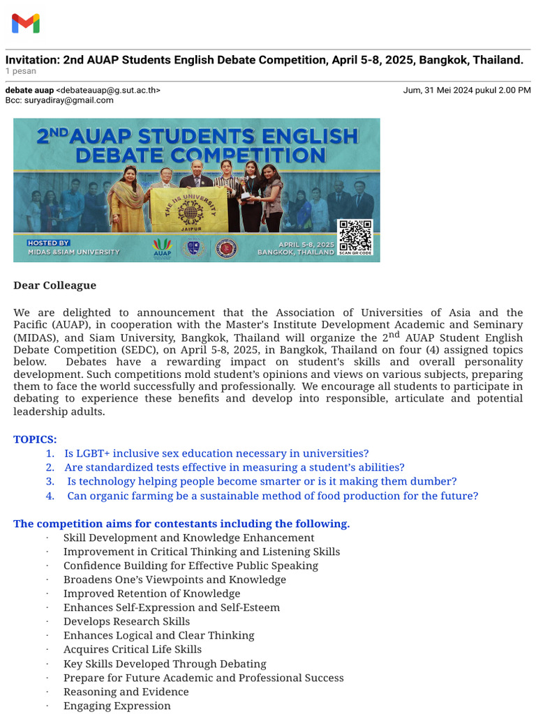 Invitation_ 2nd AUAP Students English Debate Competition, April 5-8 ...