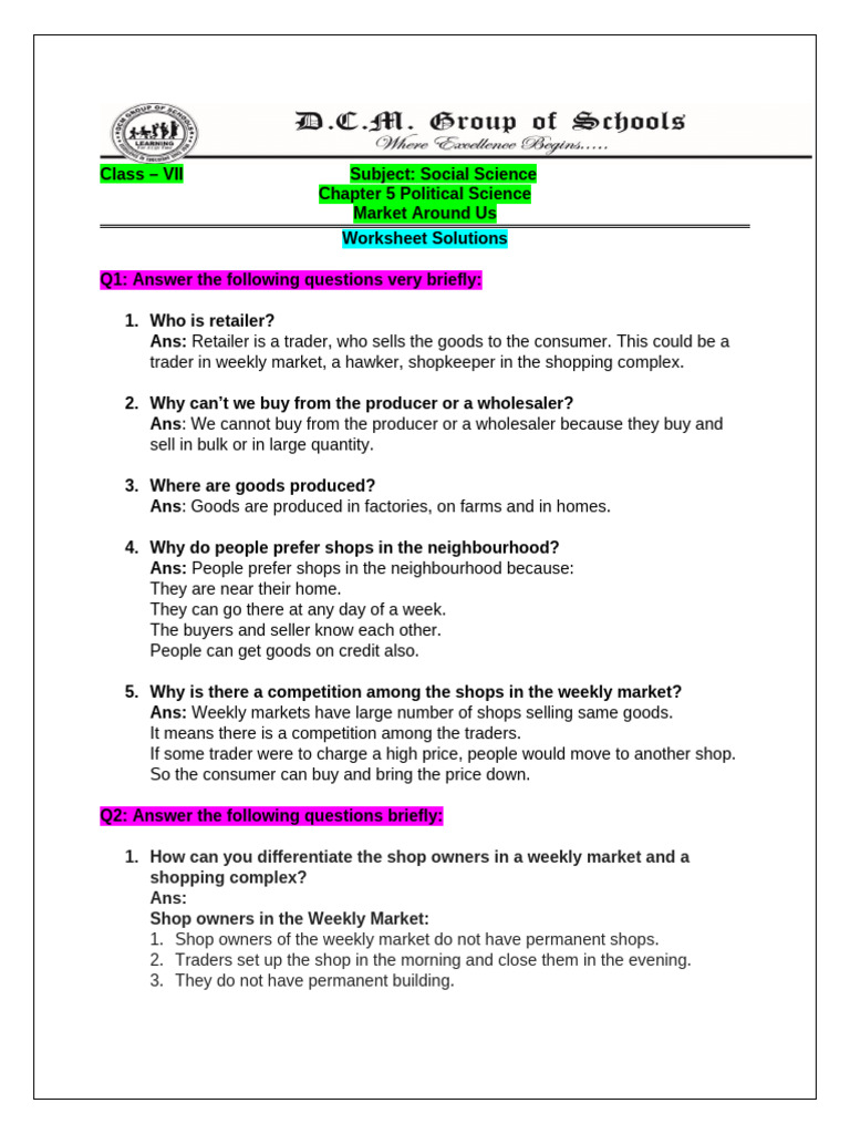 Class VII Market Around Us | PDF | Retail | Goods