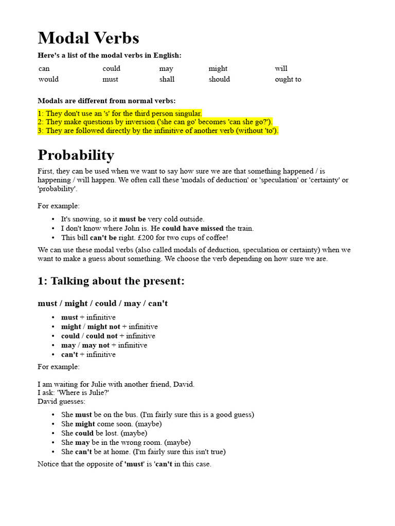 Modal Verbs Explanation | PDF | Verb | Syntax