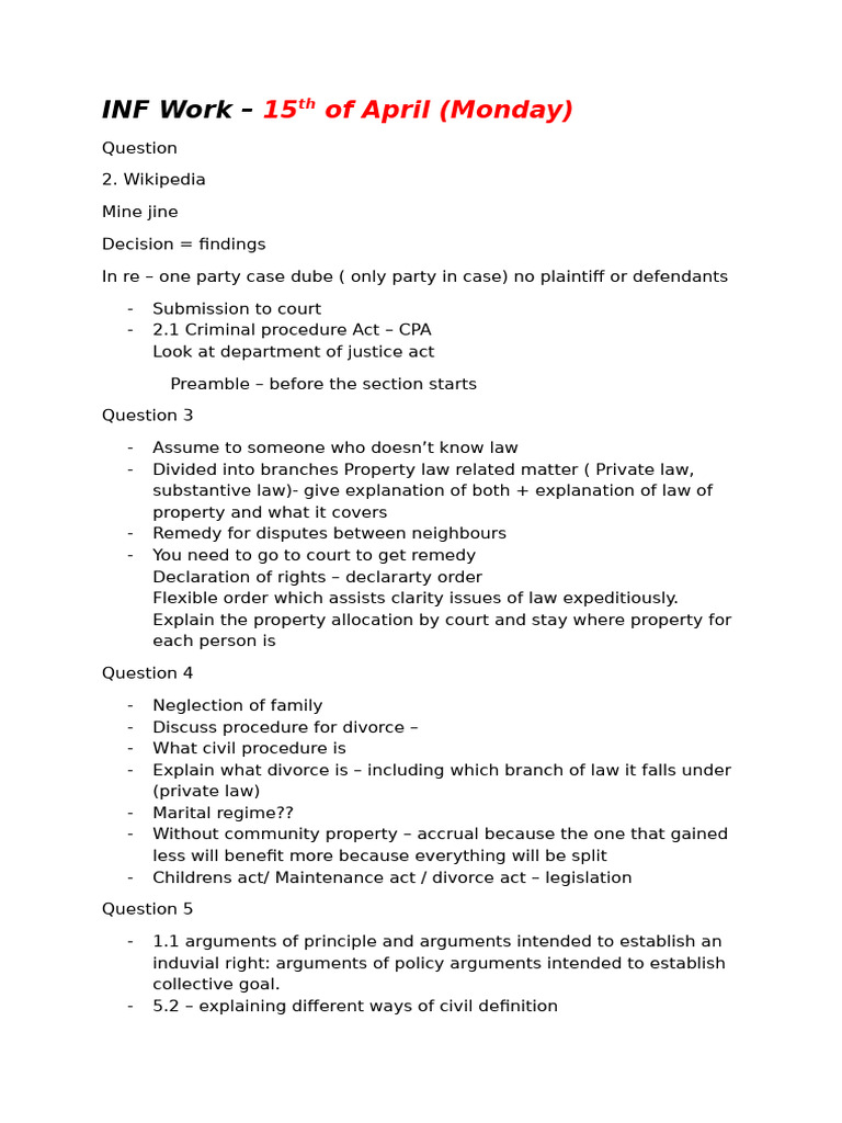 INF Work notes | PDF