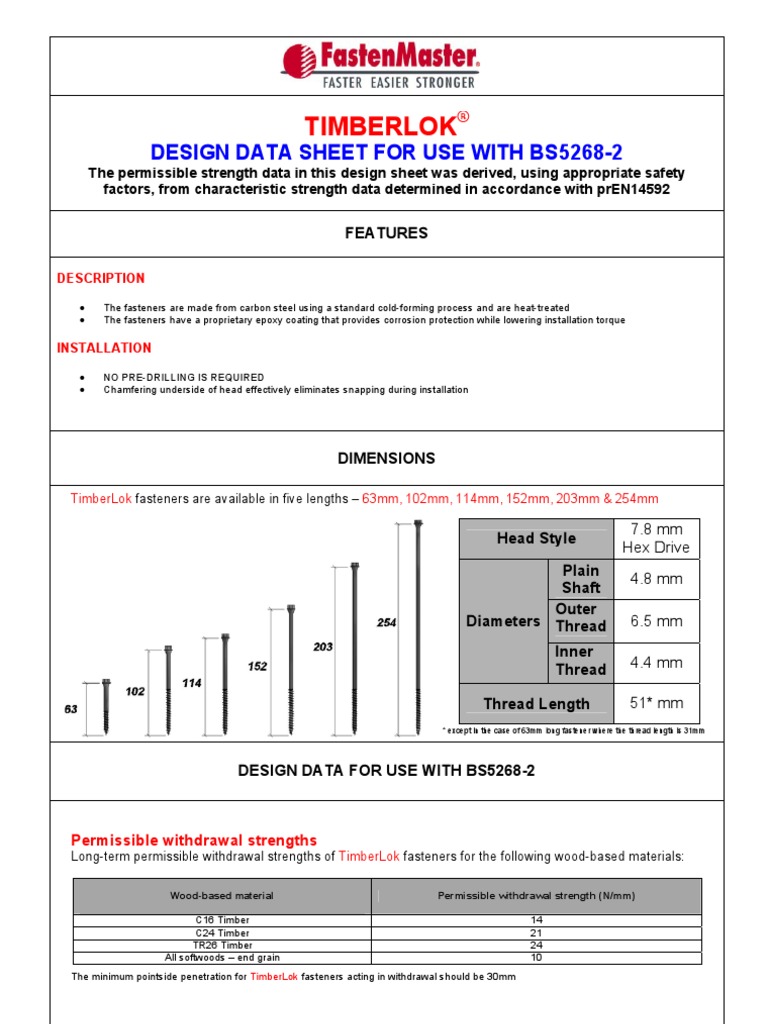 Timberlok Data Sheet | PDF | Lumber | Screw
