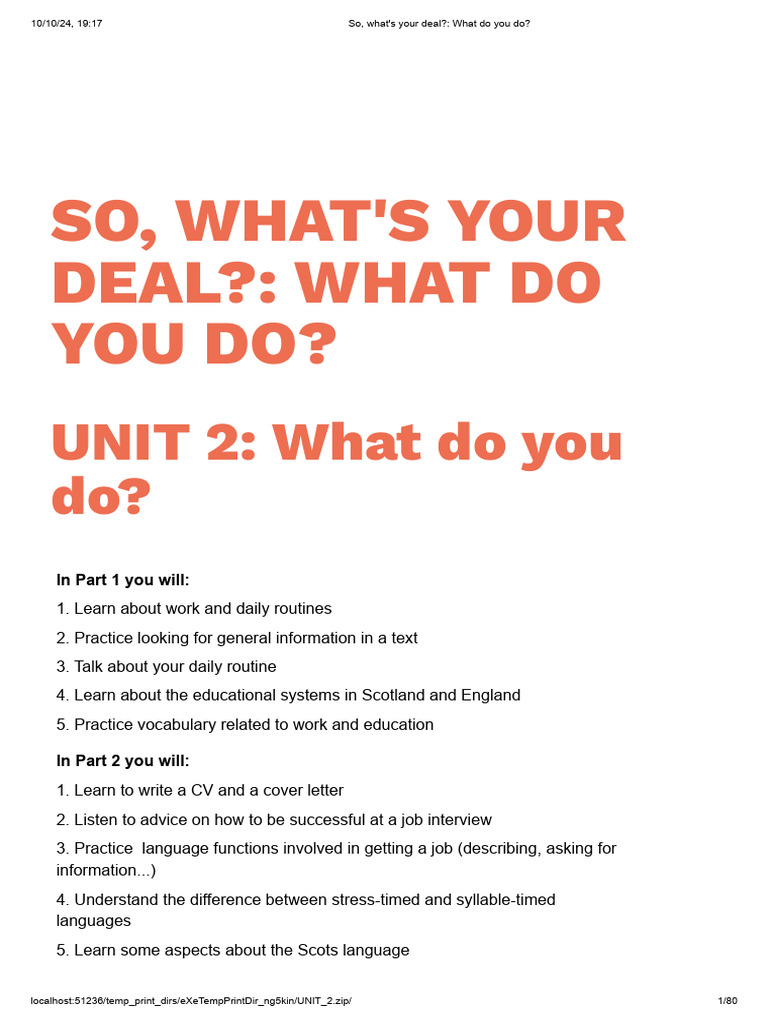 Unit 2 What Do You Do - Imprimible | PDF | Secondary Education | Speed Reading