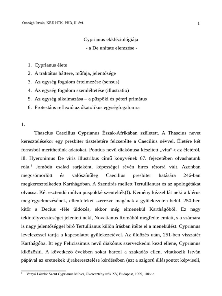 Cyprianus Ekkléziológiája | PDF
