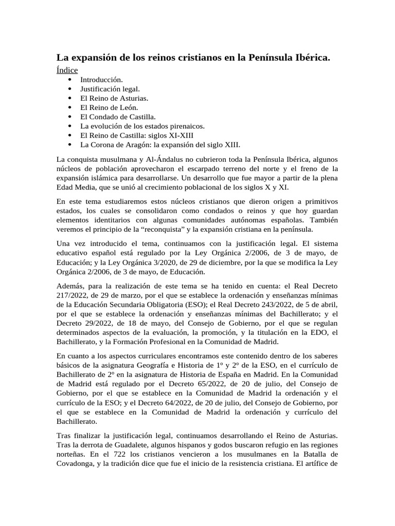Tema 29. La Expansión de Los Reinos Cristianos en La Península Ibérica ...