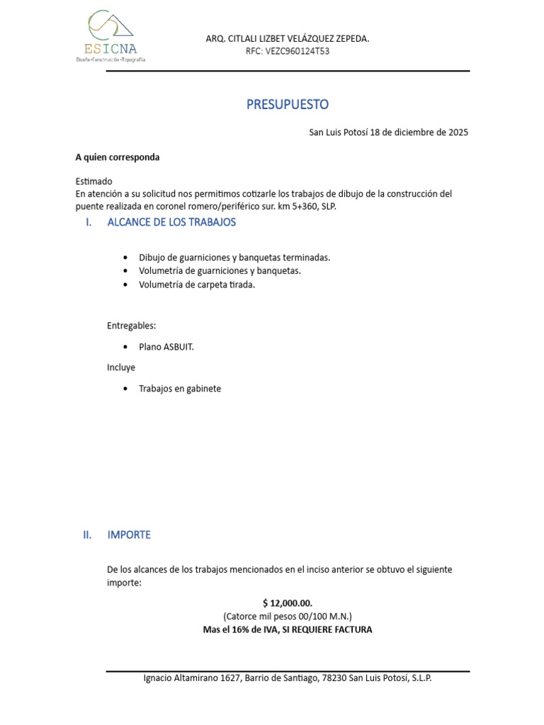 Presupuesto Dibujo Puente SLP 2025 | PDF