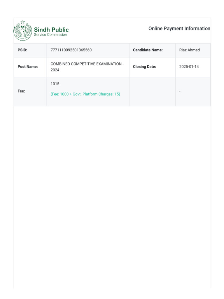 Online Payment Info - SPSC | PDF