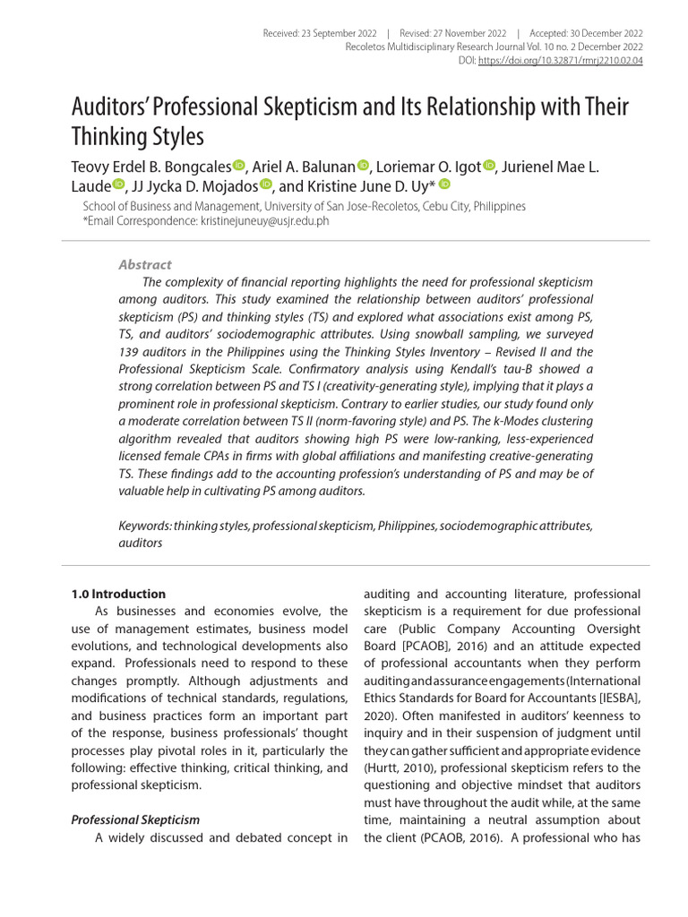 1 17 Auditors Professional Skepticism | PDF | Survey Methodology | Audit