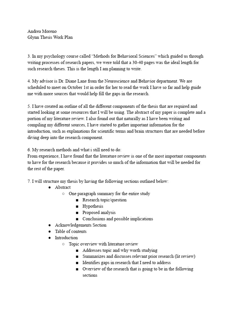 Thesis Personal Work Plan | PDF | Hypothesis | Thesis