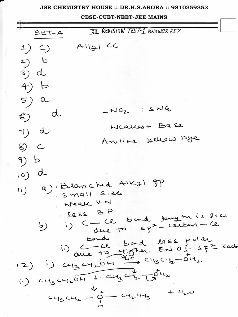 Revision Test 1 Answer Key | PDF