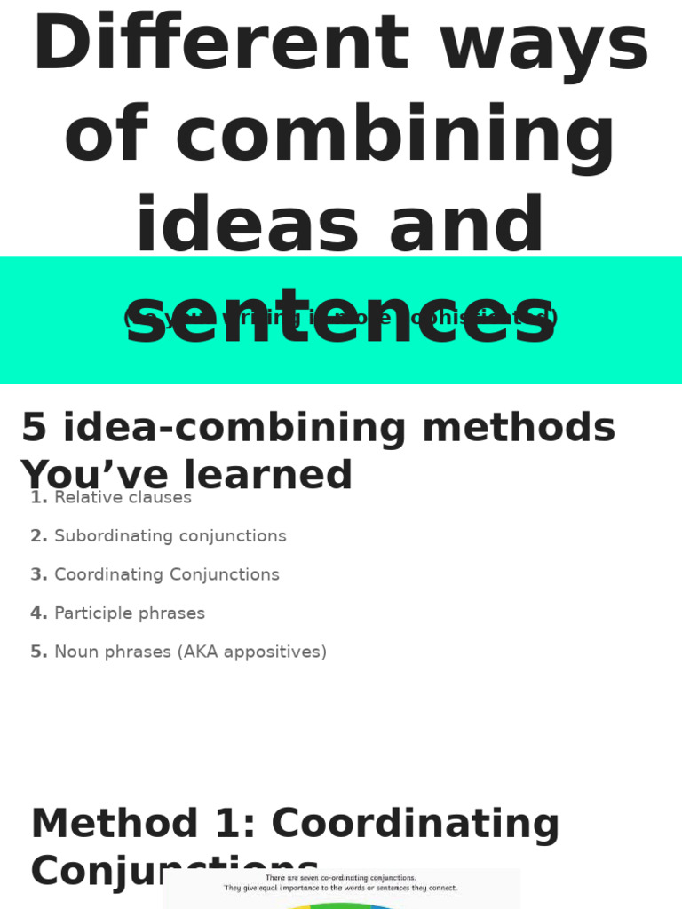 Review Different Ways of Combining Ideas and Sentences | PDF | Sentence ...