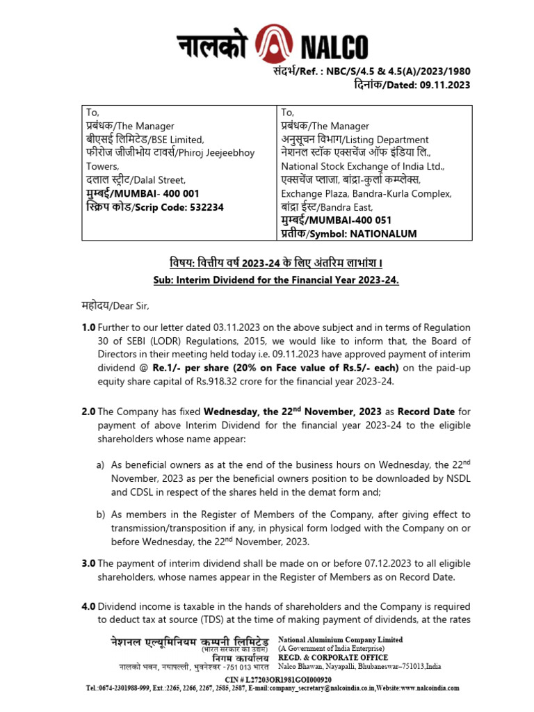 National Aluminium Company Limited Regd. & Corporate Office CIN ...