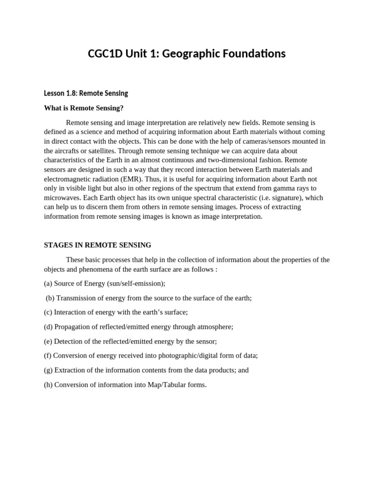 1 8 Remote Sensing 1 Pdf Electromagnetic Spectrum