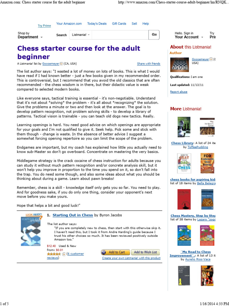 Amazon.com Chess starter course for the adult beginner | PDF | Chess