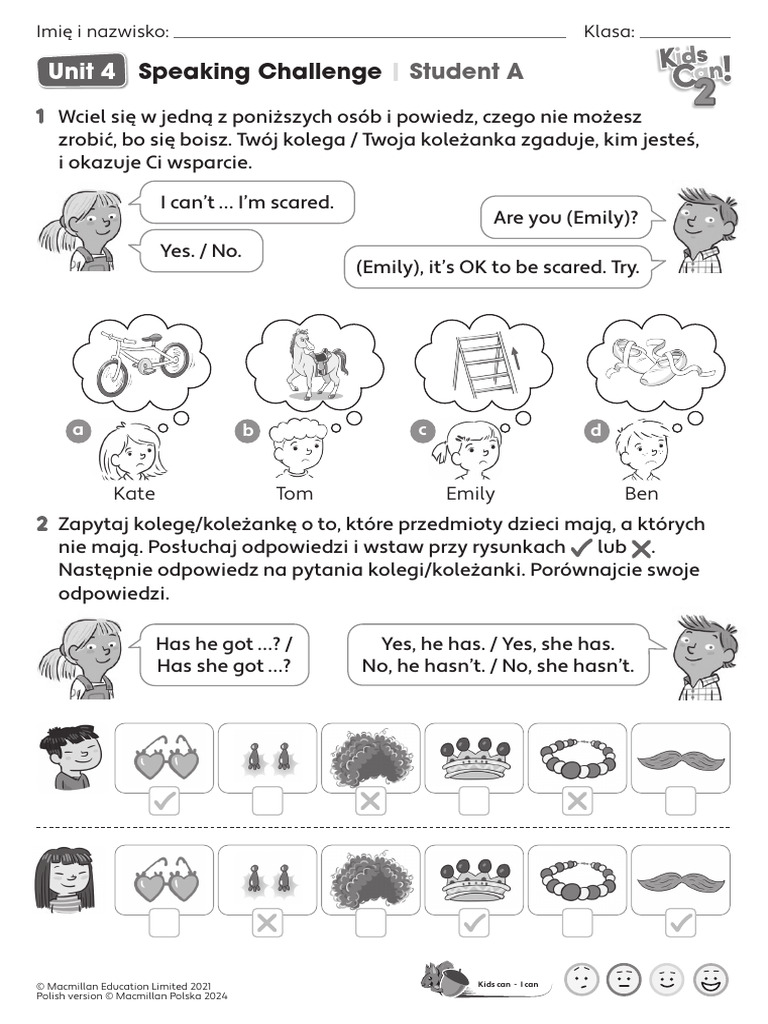 Kids Can 2 - Speaking Challenge - Unit 4 - Student A | PDF