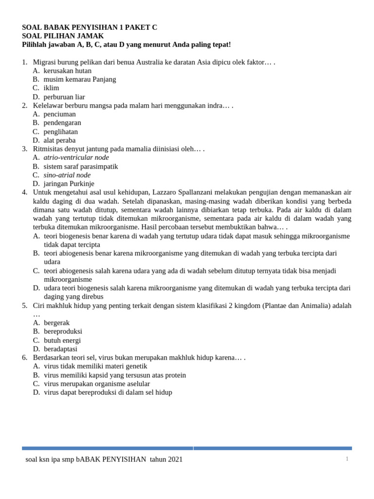 Soal Penyisihan 1 Ipa Paket c 2021 | PDF