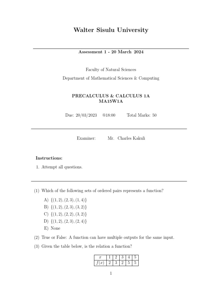 MA15W1A - Assesment 1 | PDF | Function (Mathematics) | Mathematical Logic