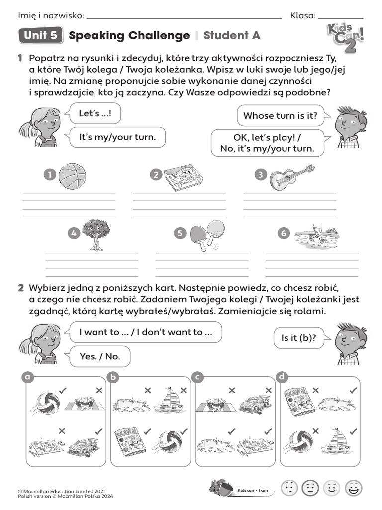 Kids Can 2 - Speaking Challenge - Unit 5 - Student A | PDF