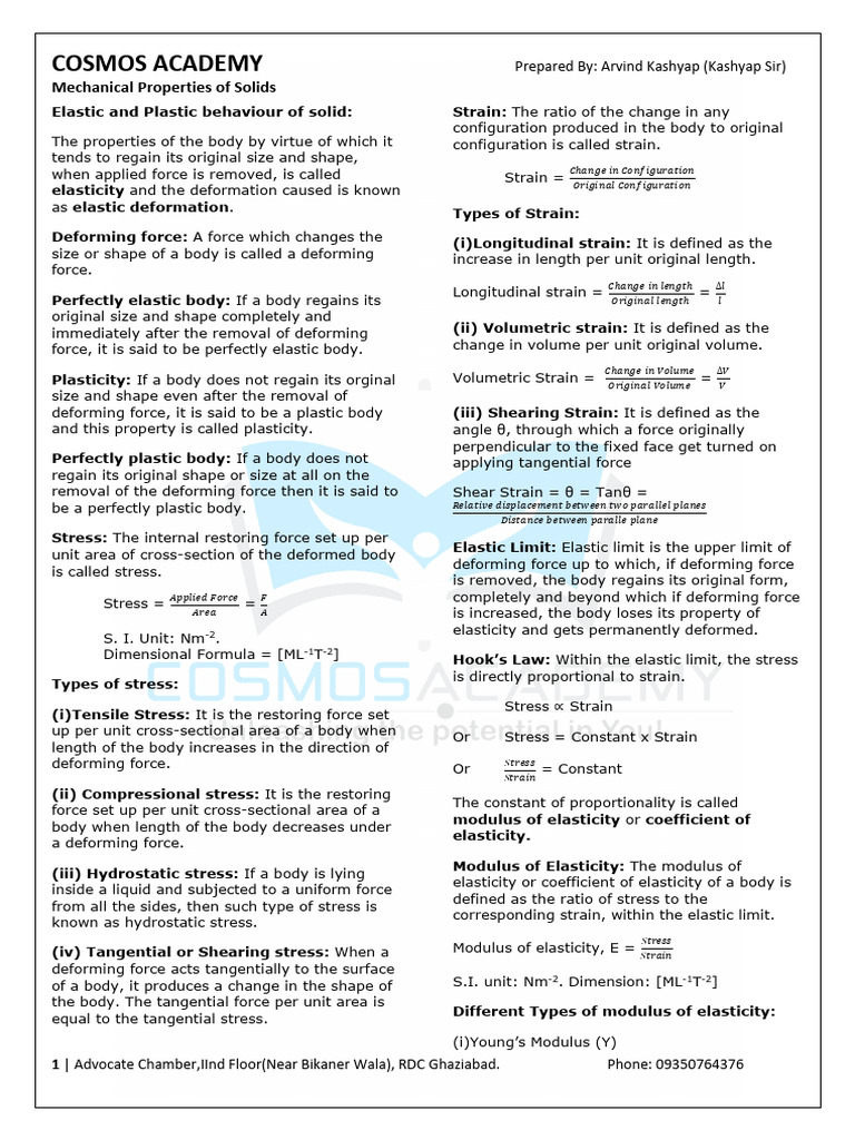 Mechanical Properties of Solids | PDF | Deformation (Engineering) | Elasticity (Physics)