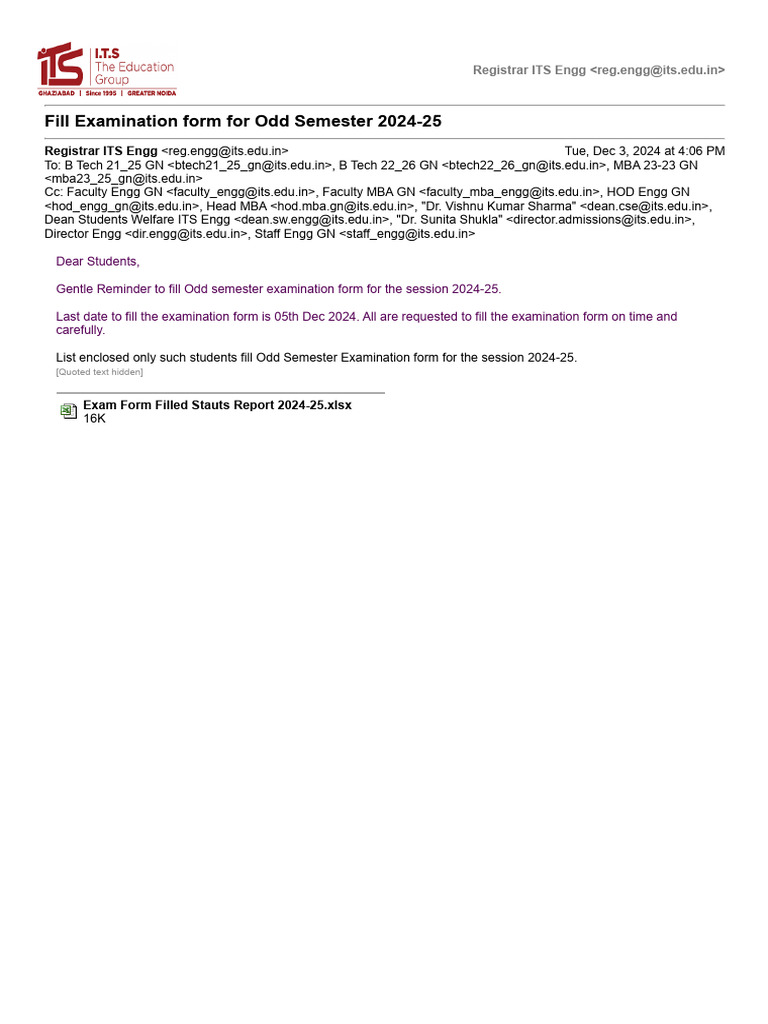 I.T.S The Education Group Mail - Fill Examination Form For Odd Semester ...