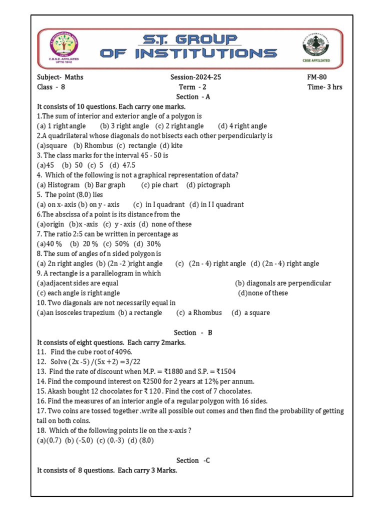 Final Class 8 Term 2 Mathematics | PDF | Area | Rectangle
