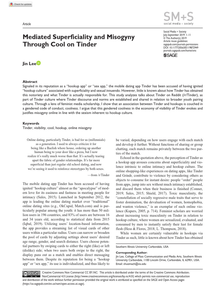 Lee 2019 Mediated Superficiality and Misogyny Through Cool On Tinder ...