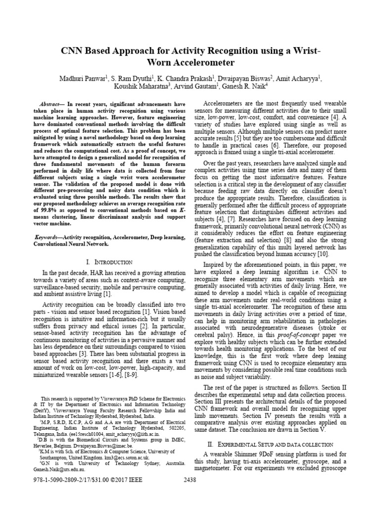 CNN Based Approach For Activity Recognition Using A Wrist-Worn ...