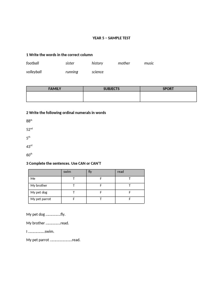 Sample Test Year 5 Sept 2024 | PDF