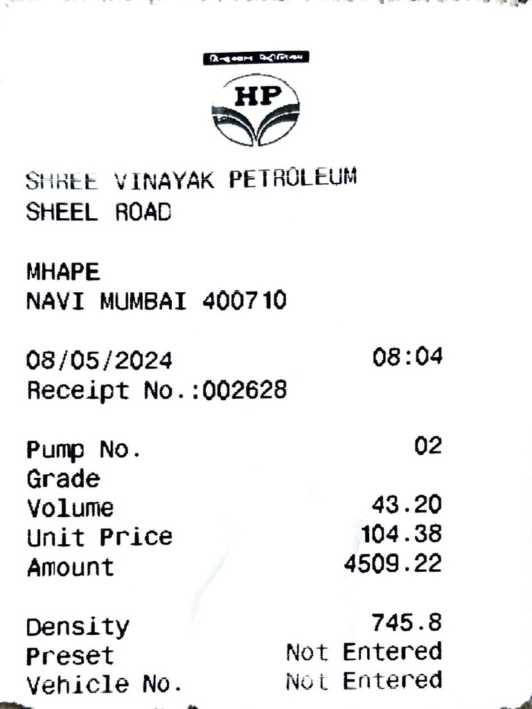 Fuel Purchase Receipt - Navi Mumbai | PDF