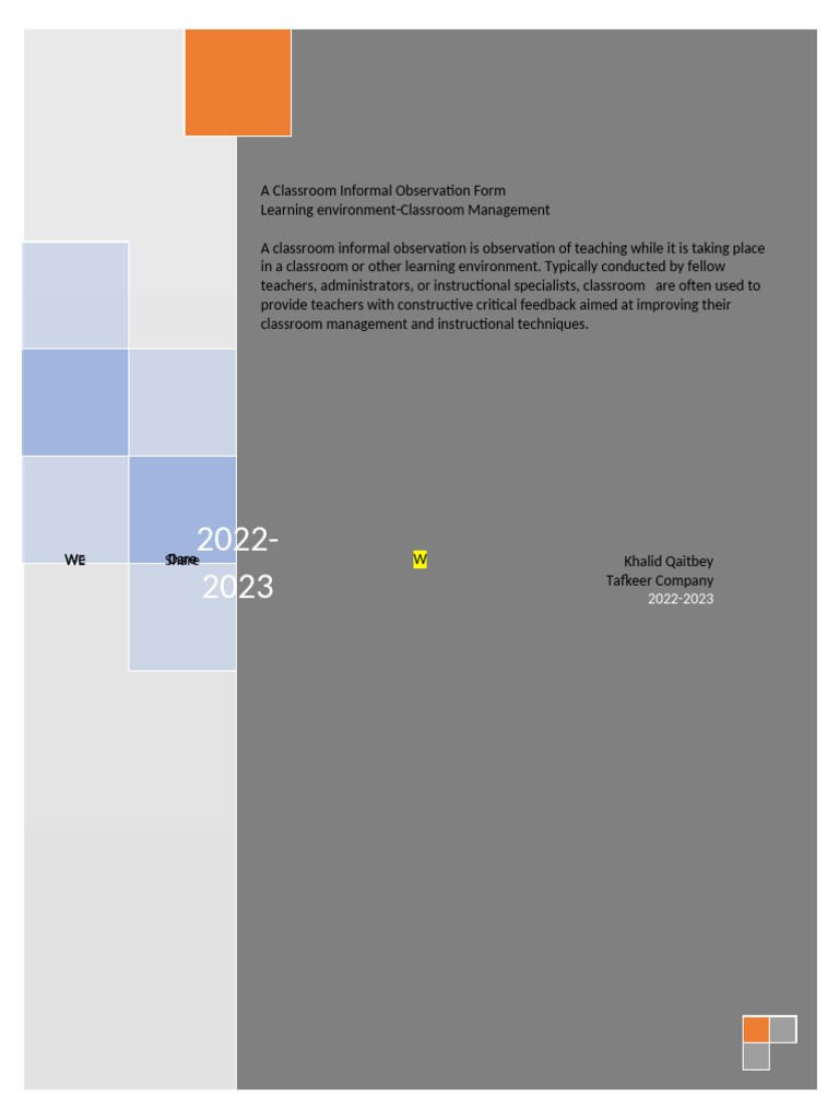 Informal Observation Form | PDF | Reading Comprehension | Learning