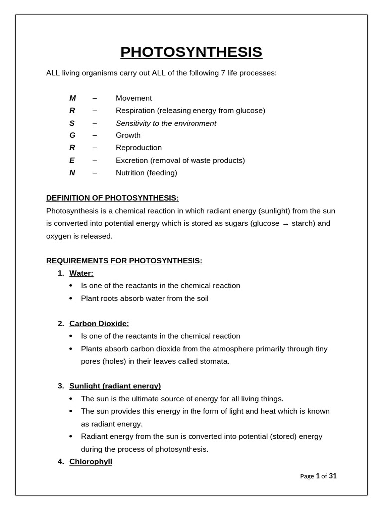 Grade 8 Photosynthesis and Respiration (Teacher Prep) | PDF ...