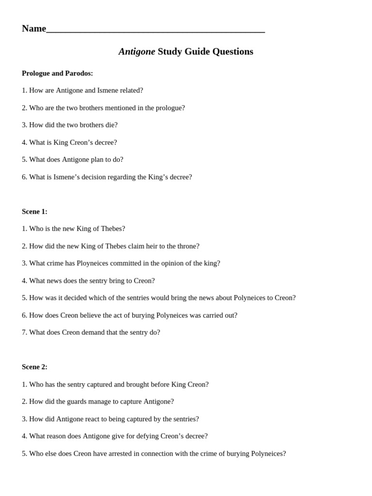 Antigone Questions | PDF | Boeotian Mythology | Theban Mythology