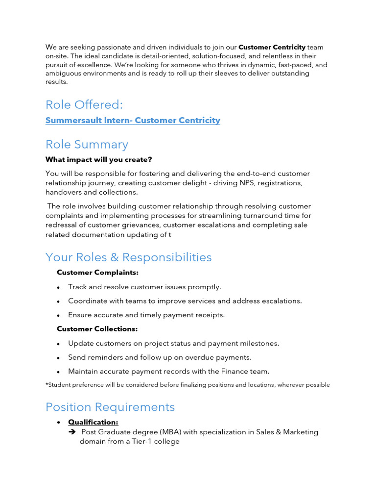Customer Centricity JD - Internship | PDF | Social Psychology Customer Centricity JD - Internship | PDF | Social Psychology