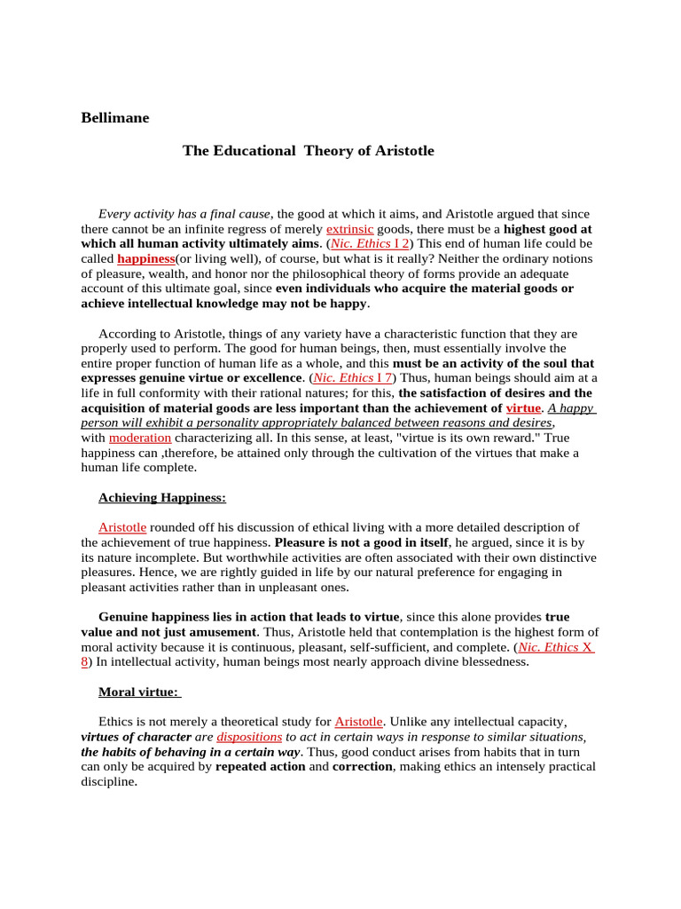Aristotle Lesson Handout | PDF | Virtue | Reason