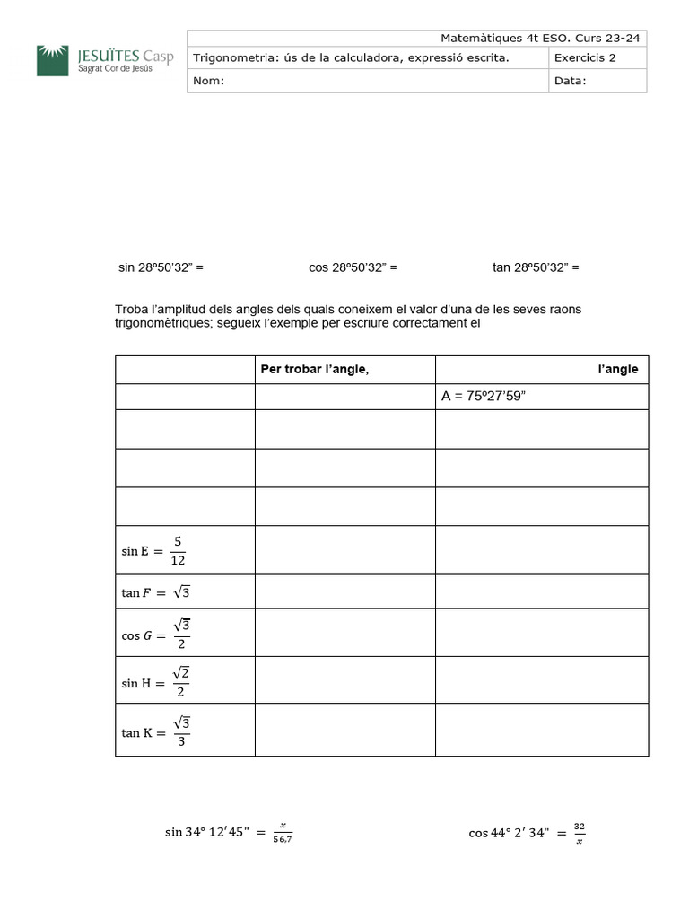 Trigonometria-Exercicis 2-Calculadora I RT | PDF