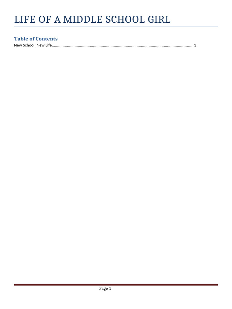 Life of A Middle School Girl (Story in Progress) | PDF