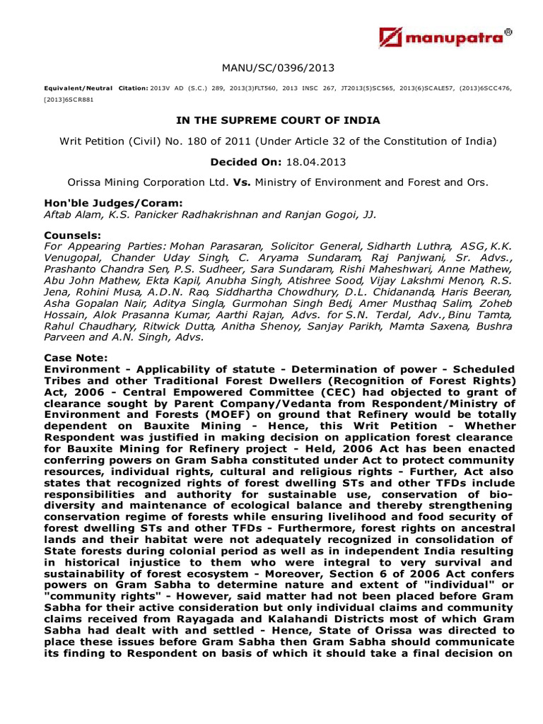 Orissa Mining Corporation LTD Vs Ministry of Environment and Forest | PDF | Environmental Impact ...