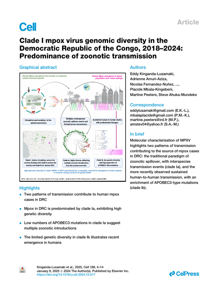 Mpox Virus Genomic Diversity in DRC | PDF | Animal Diseases | Medicine