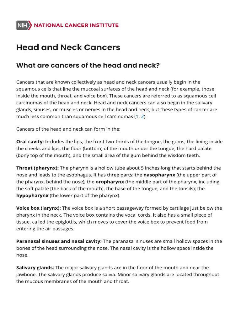 Head and Neck Cancer Overview | PDF