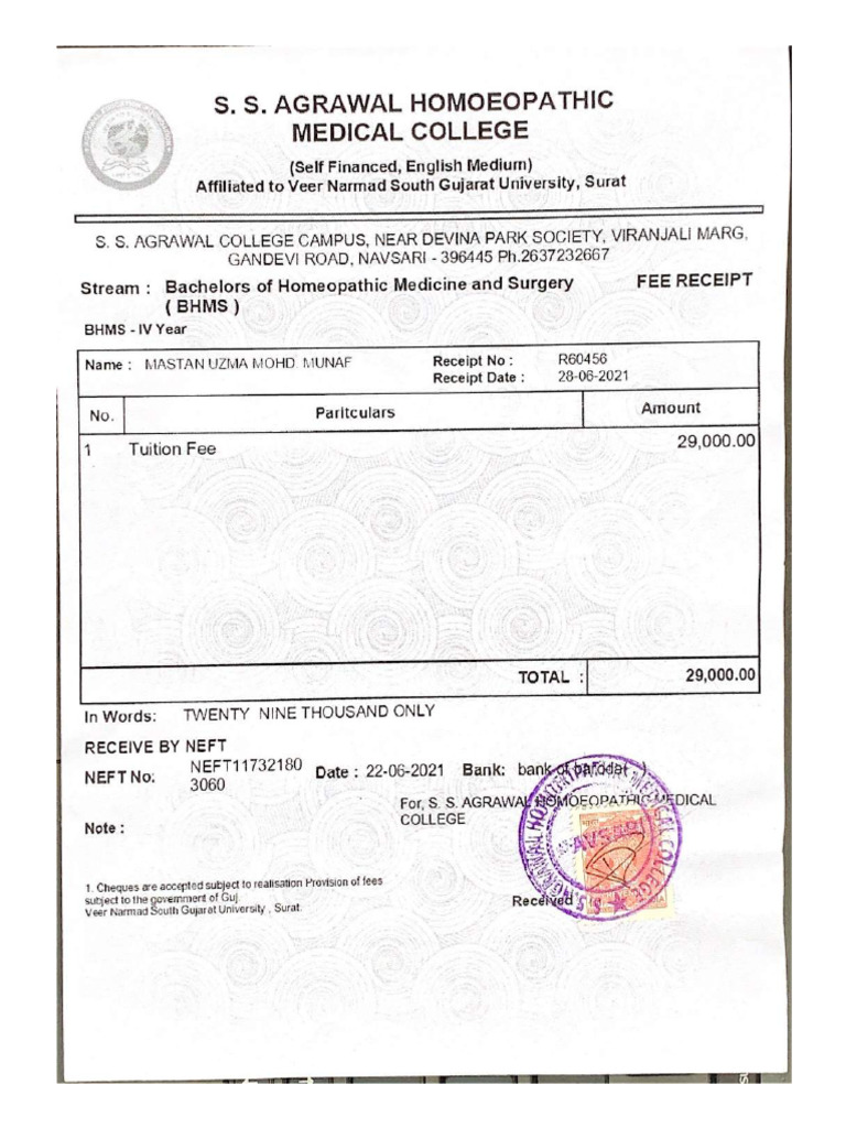 Uzma Fees Receipt 2021-Compressed | PDF