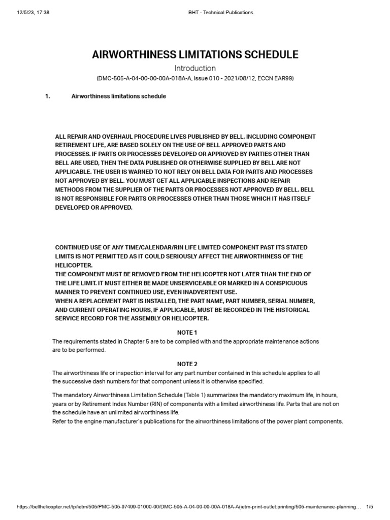Airworthiness Limitations Schedule: Table 1 | PDF | Helicopter Rotor ...
