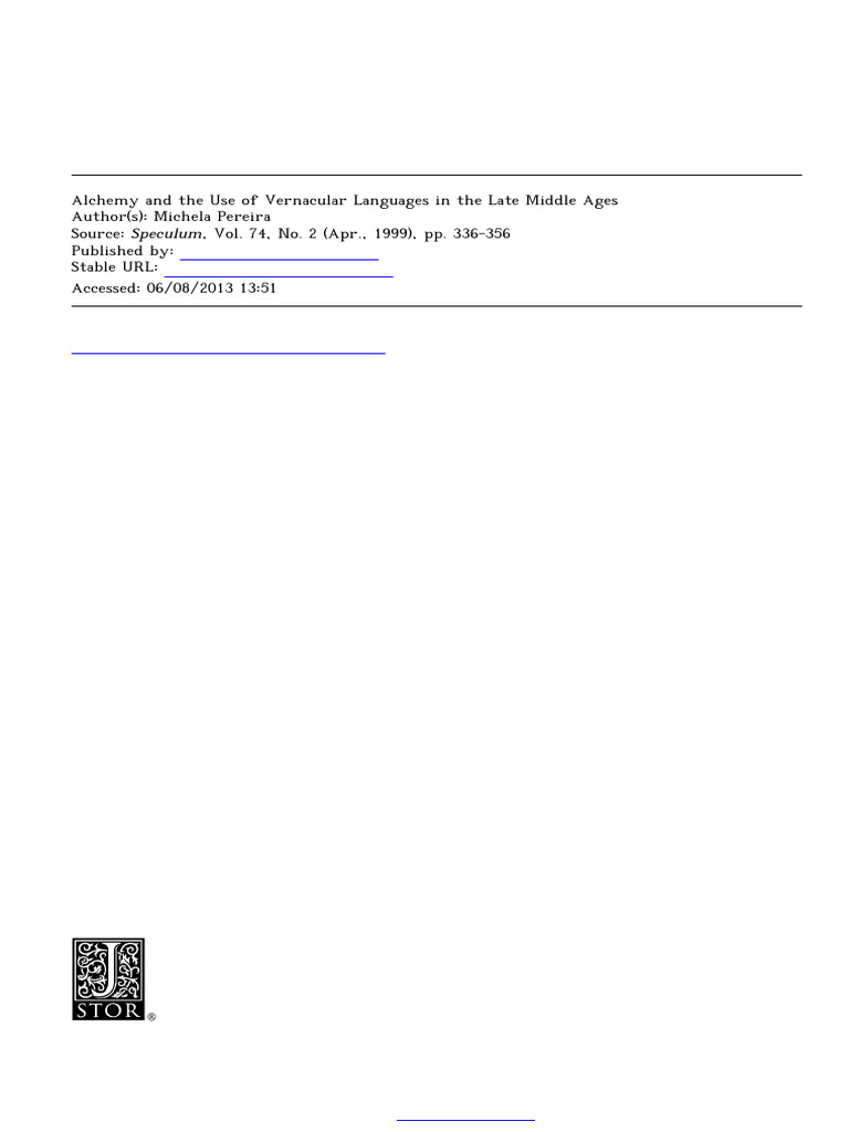 Alchemy and The Use of Vernacular Languages in The Late Middle Ages | PDF