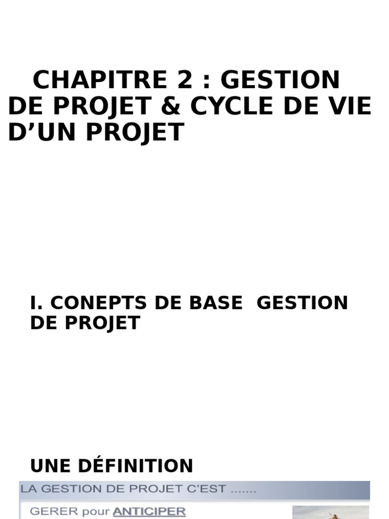 CHAPITRE 2 CONCEPTS DE GESTION ET CYCLE DE VIE DU PROJET | PDF | Partie prenante | Planification