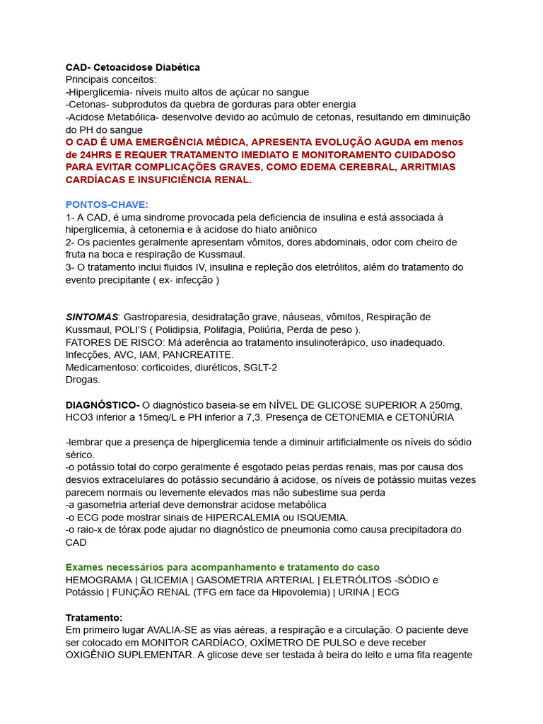 CAD - Cetoacidose Diabética | PDF | Diabetes | Especialidades médicas