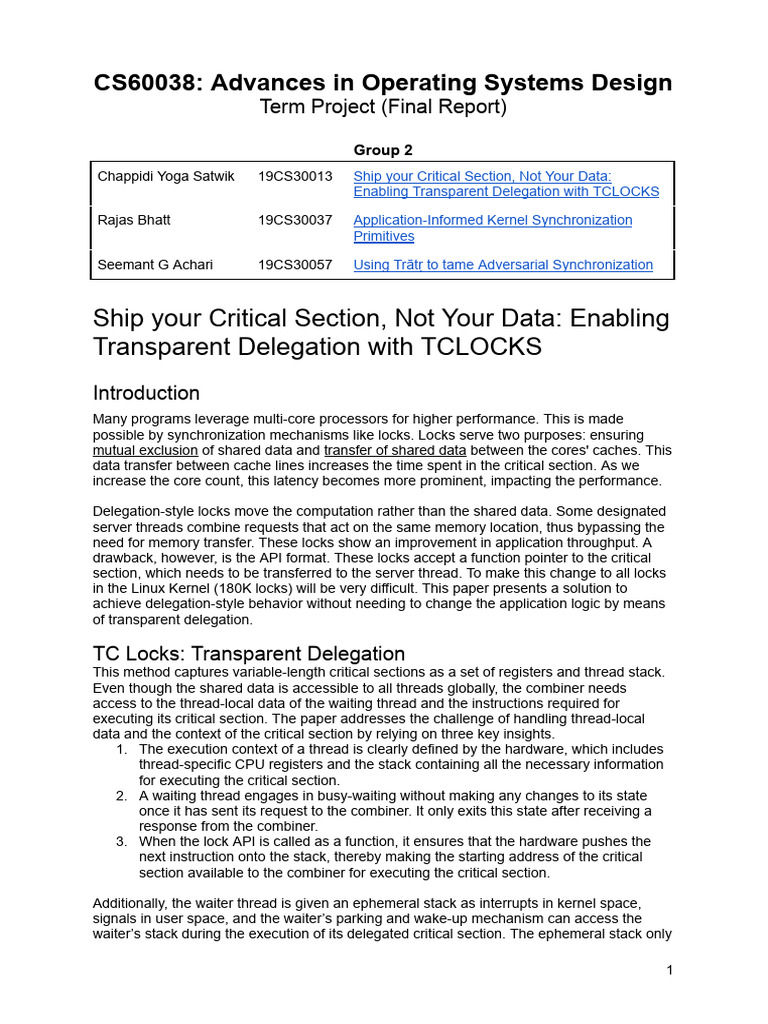 TCLOCKS: Enhancing OS Locking Mechanisms | PDF | Thread (Computing) | Kernel (Operating System)