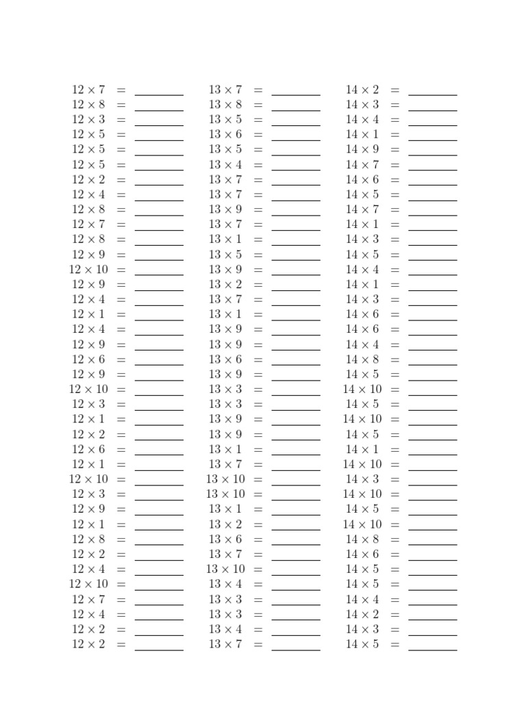 Multiplication Table Practice | PDF | Multiplication | Arithmetic
